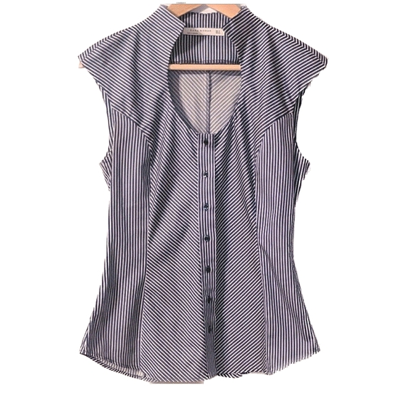 Zara | Tops | Zara Pinstripe Cap Sleeveless Cotton Button Down Blouse | Poshmark